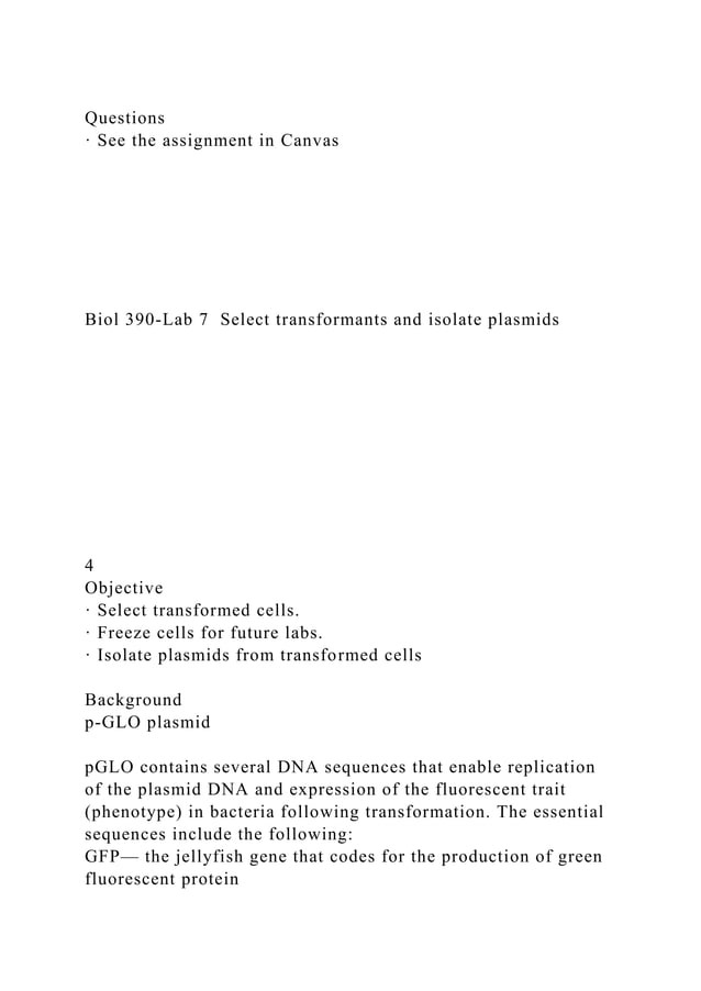 Biol 390 – Lab 8 Restriction Digest and Gel Electrophoresis .docx ...