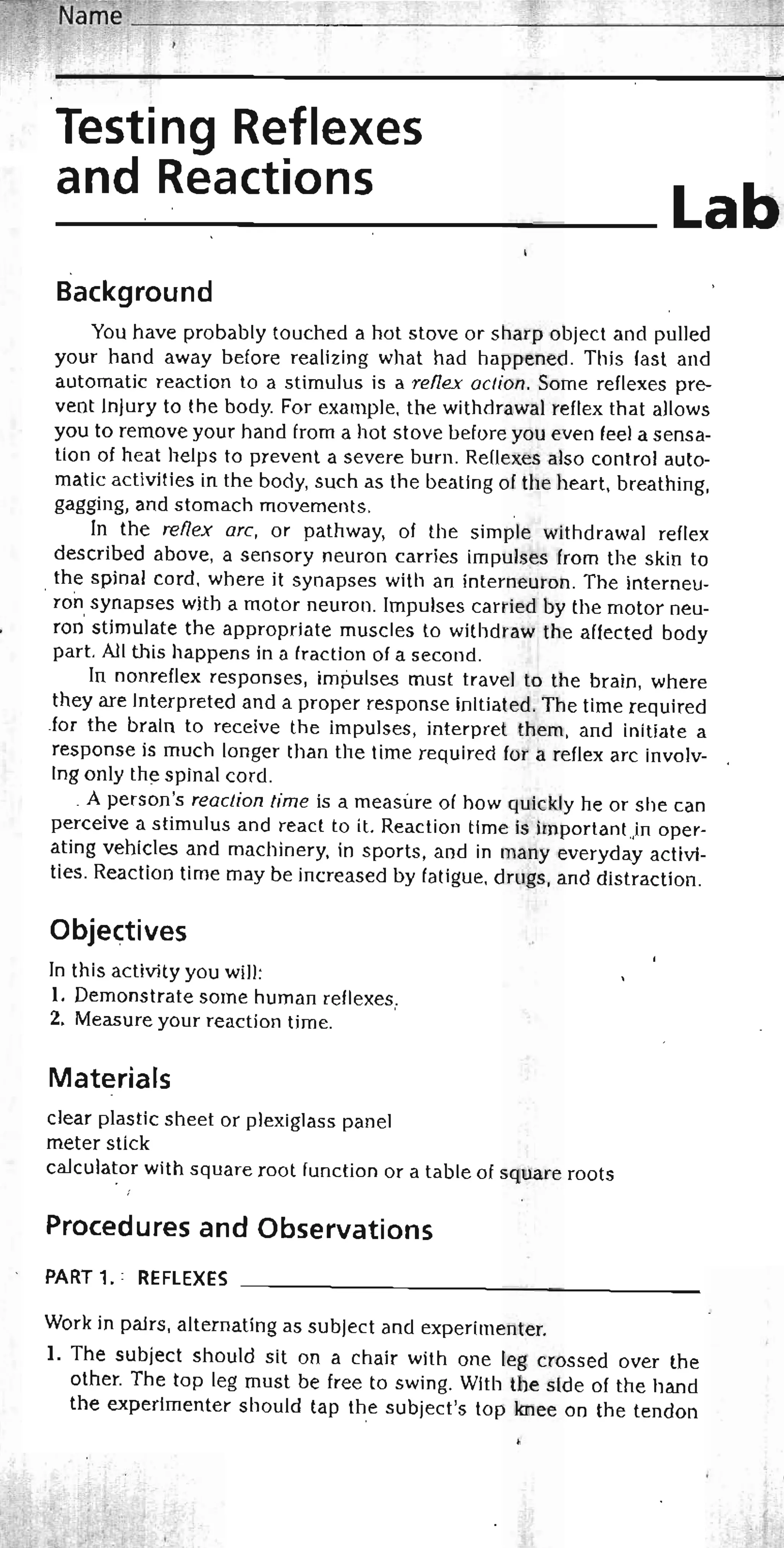 Biolabreflexes; testing reflexes and reactions | PDF