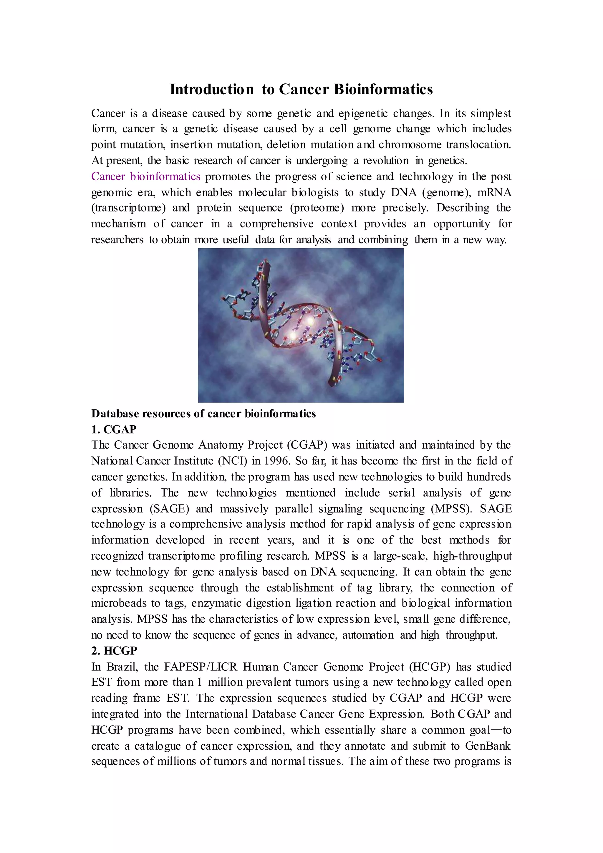 Introduction to cancer bioinformatics | PDF
