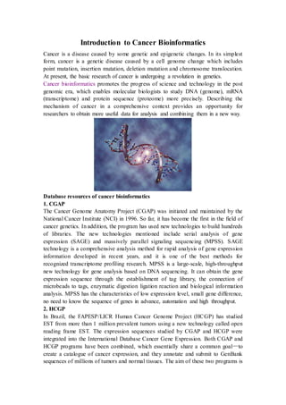 Introduction to cancer bioinformatics | PDF