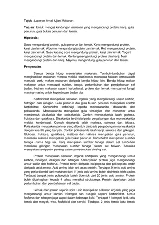 Bio laporan amali ujian makanan | DOCX