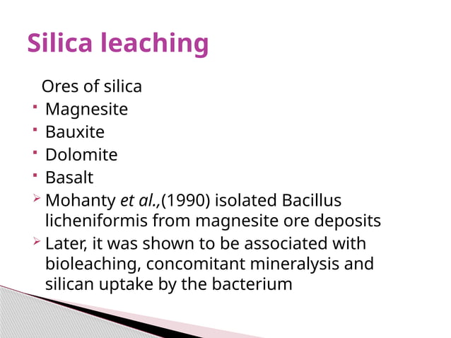 Microbial Bioleaching with different metals in reaction | PPT