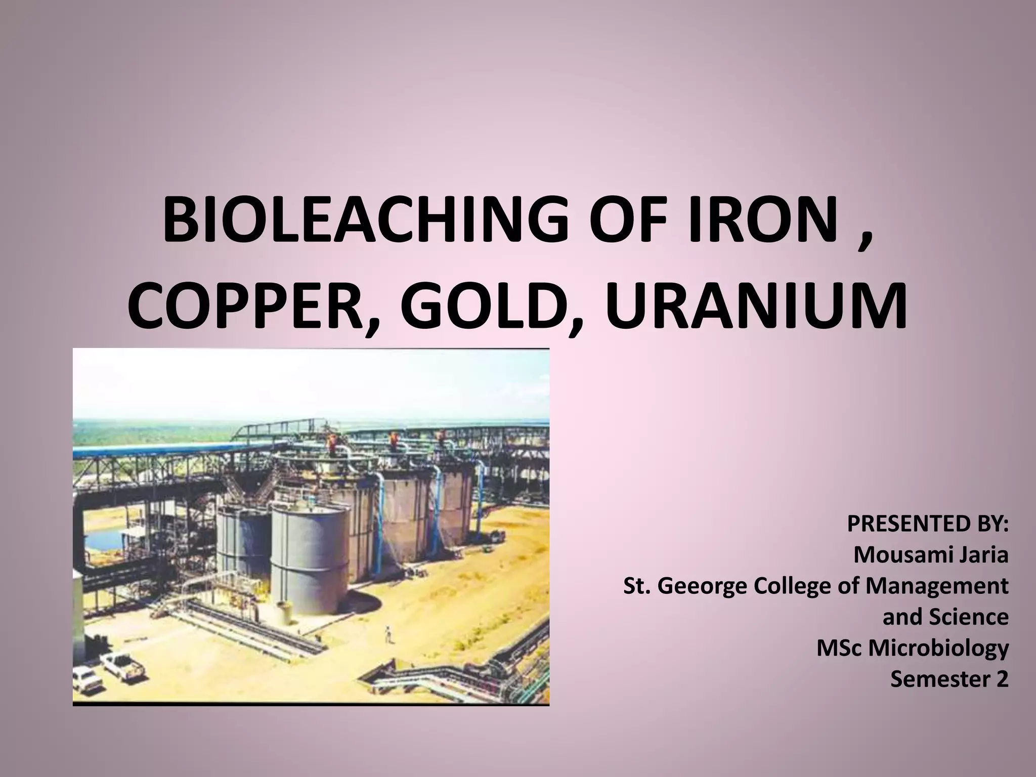 Bioleaching of iron, copper, gold. uranium | PPTX