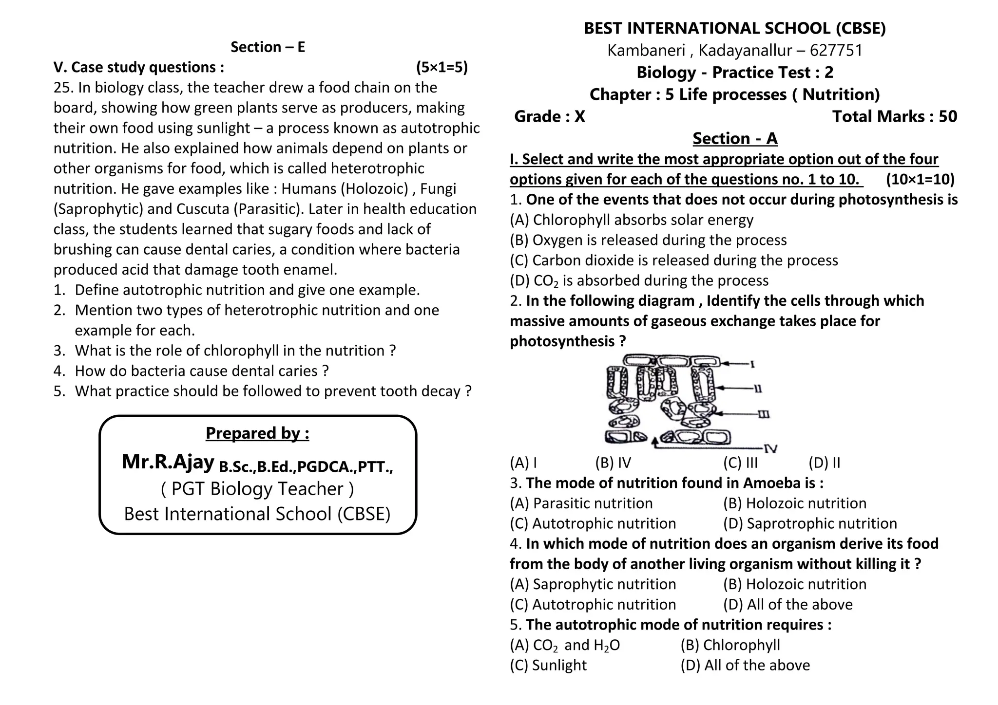Biology test pdf standard 10th central board | PDF