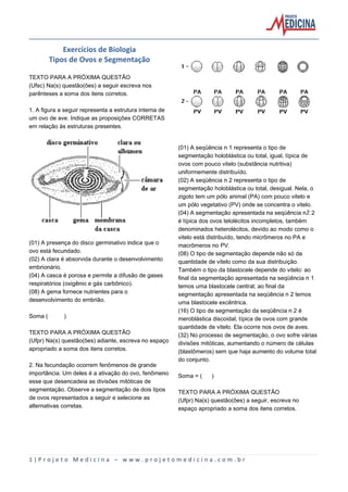 Biologia embriologia tipos_de_ovos_segmentacao | PDF