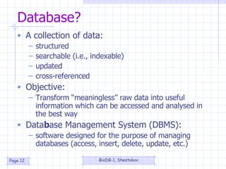 Biological Database Systems | PPT | Databases | Computer Software and ...