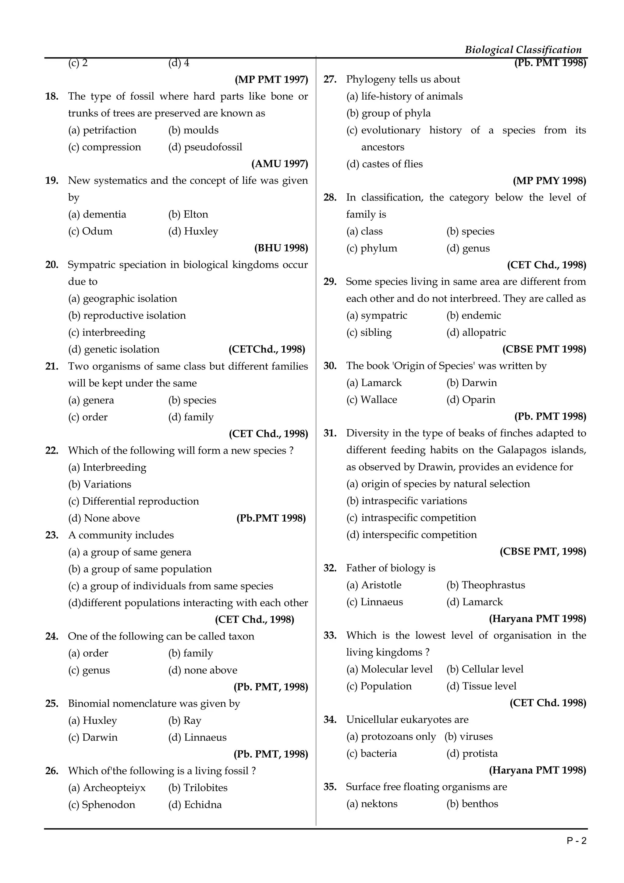 Biological classification mcq | DOC