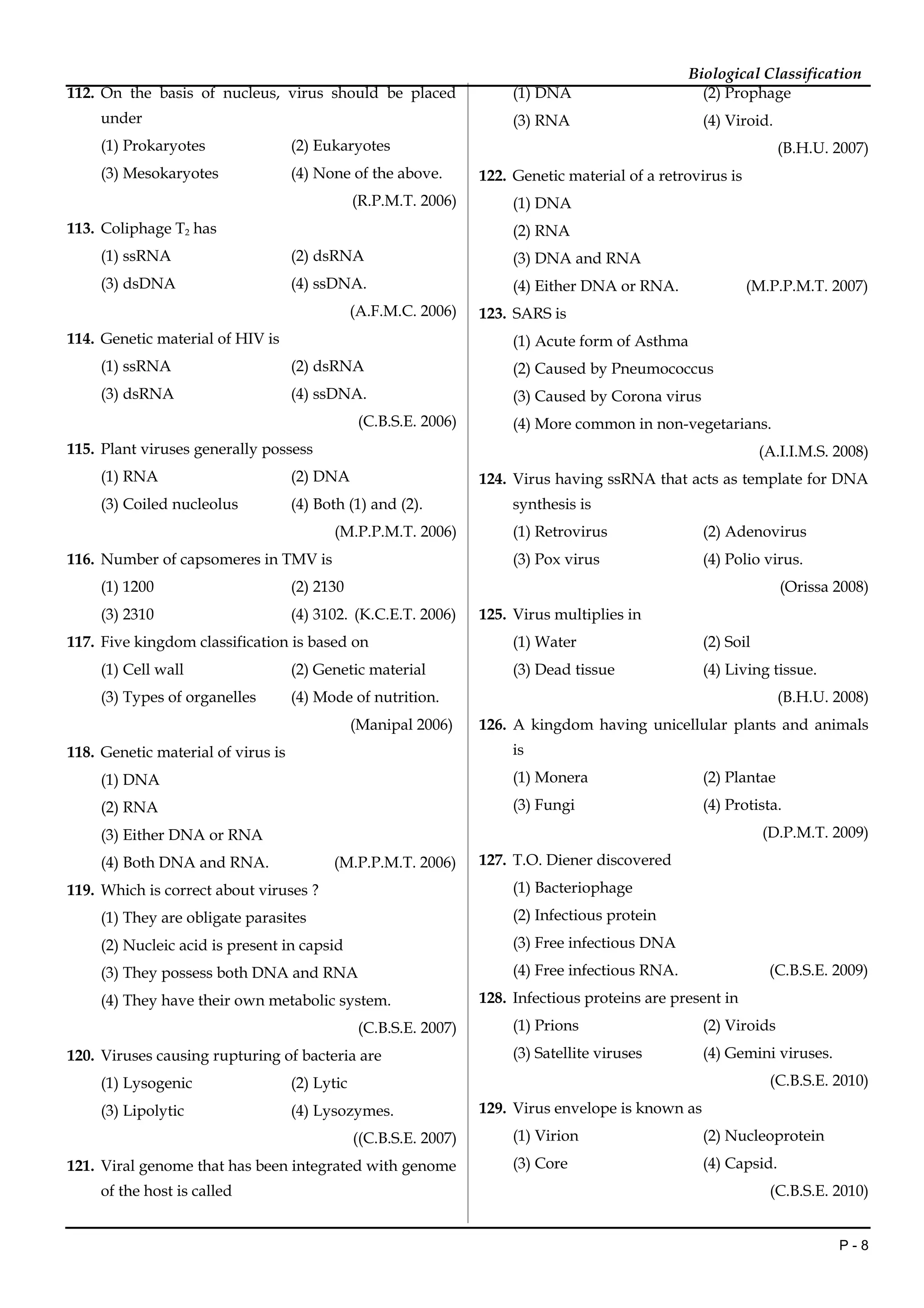 Biological classification mcq | DOC