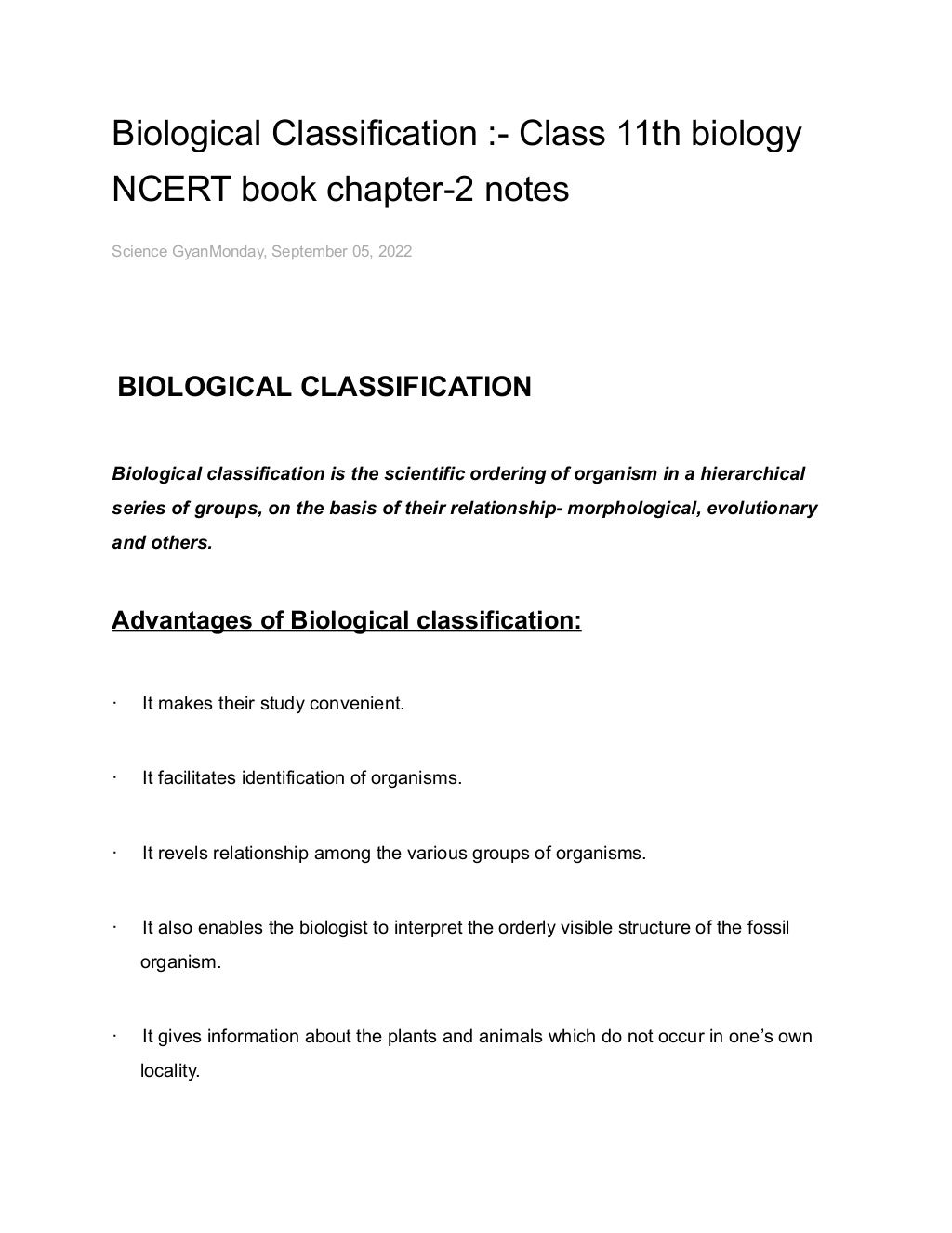 Biological classification NCERT biology chapter 2 notes.pdf