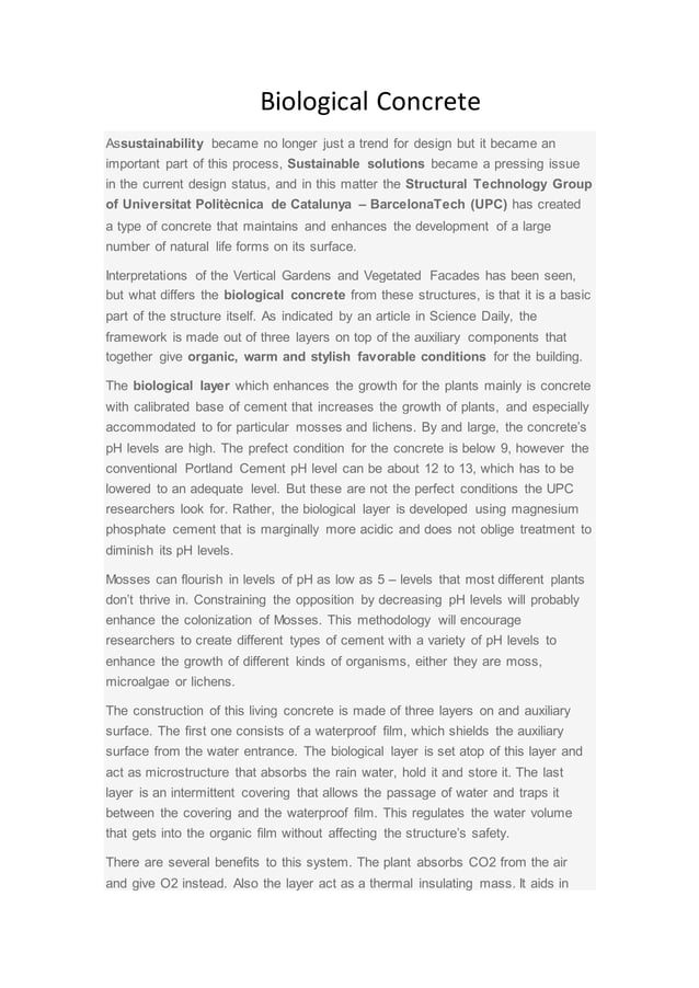 Biological Concrete, Is it the Future of Sustainable material? | PDF