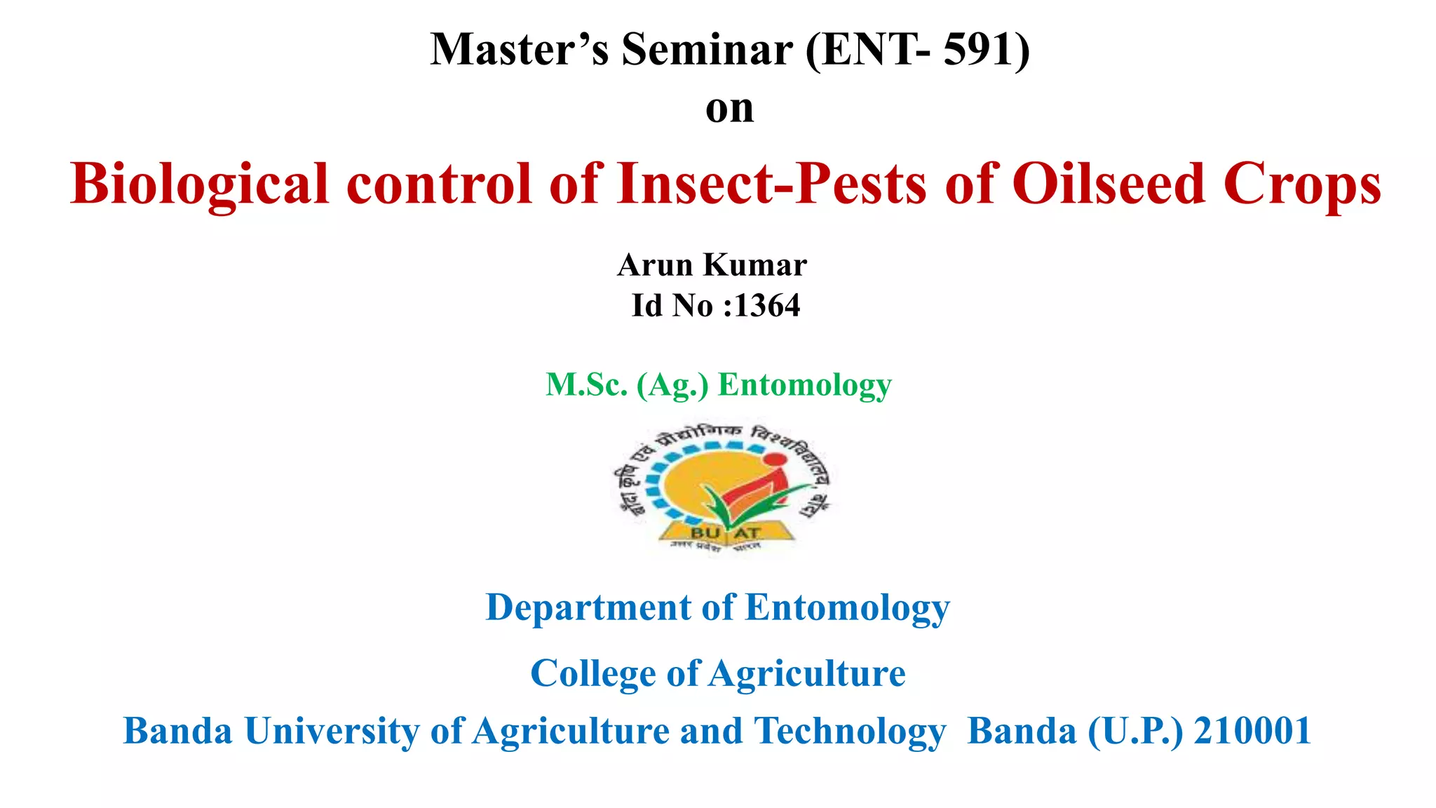 Biological control of oilseed pests | PPTX