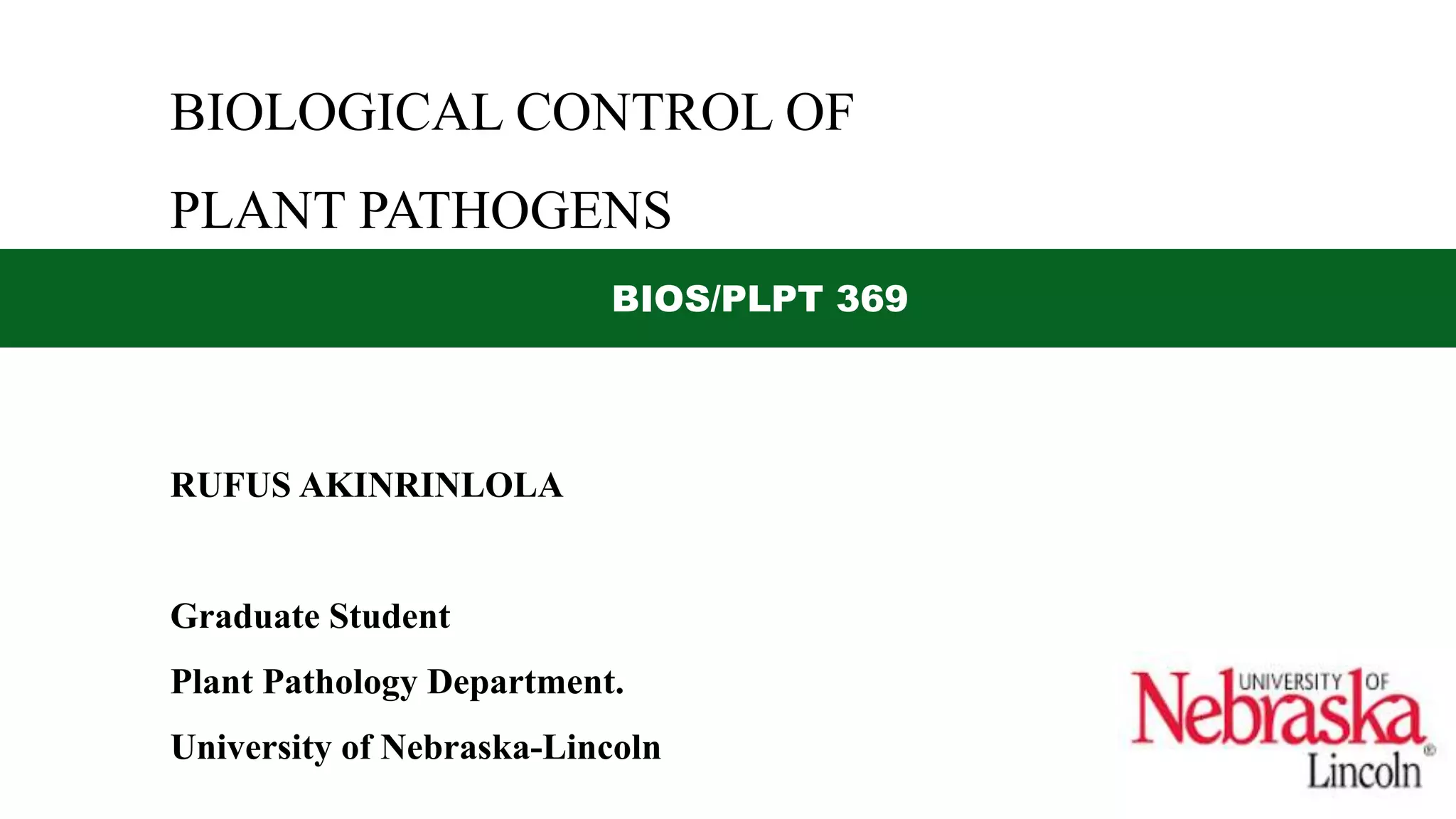 Biological control of plant pathogens | PPTX