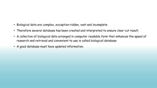 BIOLOGICAL DATABASE AND ITS TYPES,IMPORTANCE OF BIOLOGICAL DATABASE | PDF