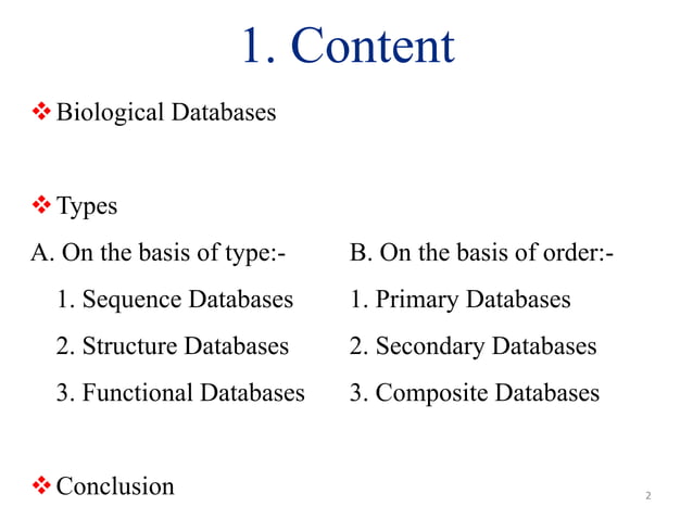 Biological databases | PPTX | Databases | Computer Software and Applications