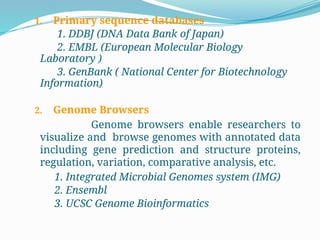 Biological Data bases for biological sciences bioinformatics | PPT