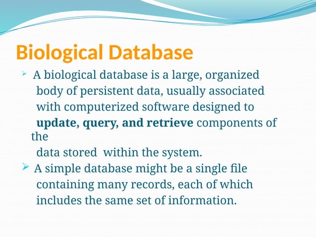 Biological Data bases for biological sciences bioinformatics | PPT