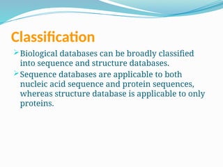 Biological Data bases for biological sciences bioinformatics | PPT