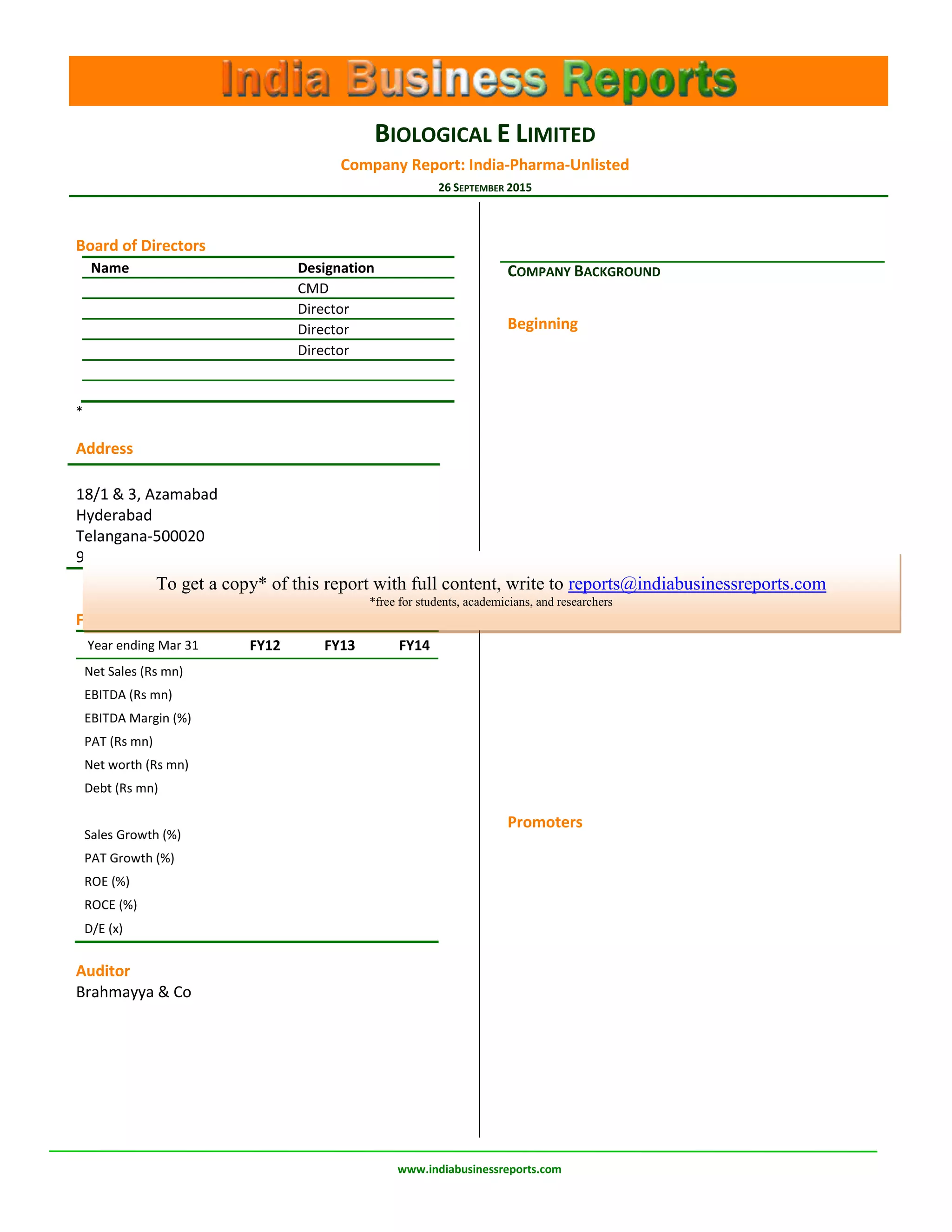 Biological E Limited | PDF