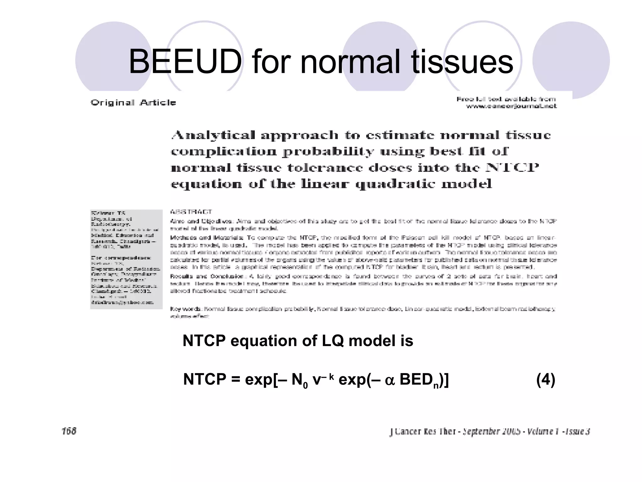 Biologically Effective Equivalent Uniform Dose to compute Tumor Control ...