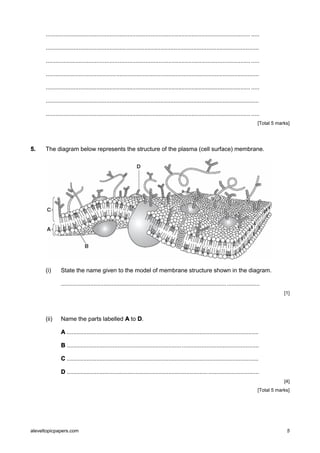 OCR Biological membranes EXAM Questions | PDF