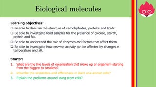IGCSE Biology Edexcel (9-1) Biological molecules | PPTX