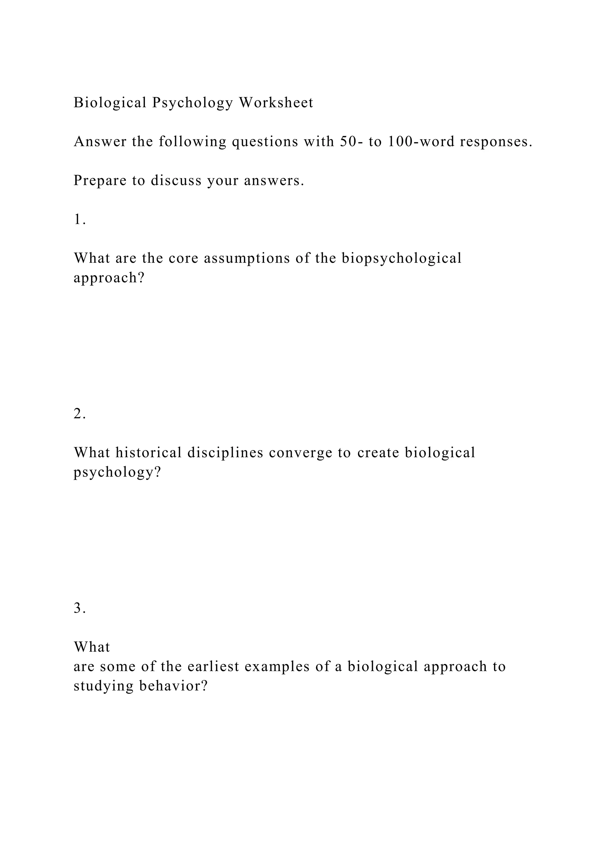Biological Psychology WorksheetAnswer the following questions wi.docx ...