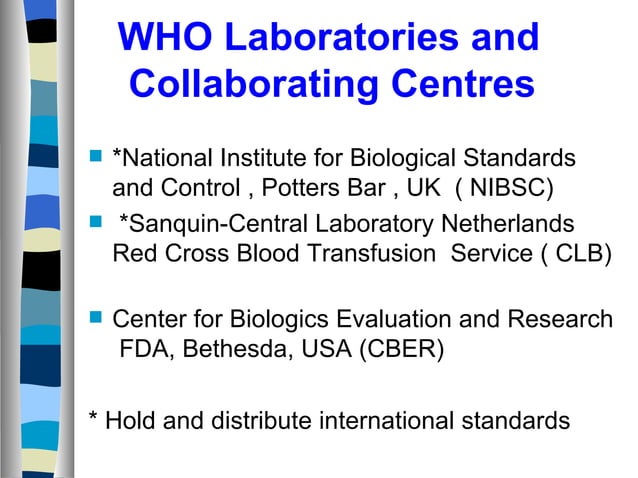 Biological standardisation programme who | PPT | Infectious Diseases ...