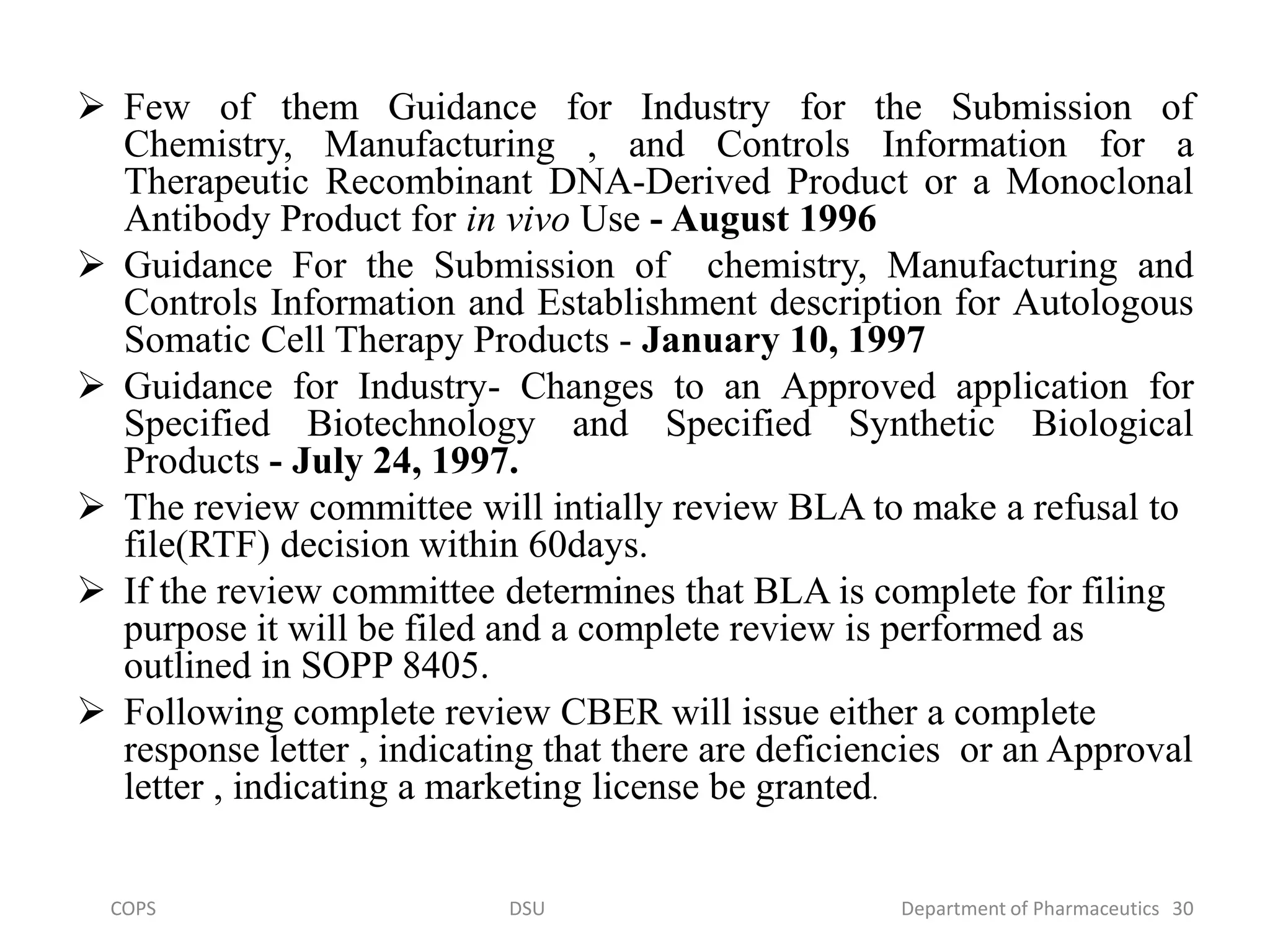 Regulatory requirement for approval of Biologics | PPTX