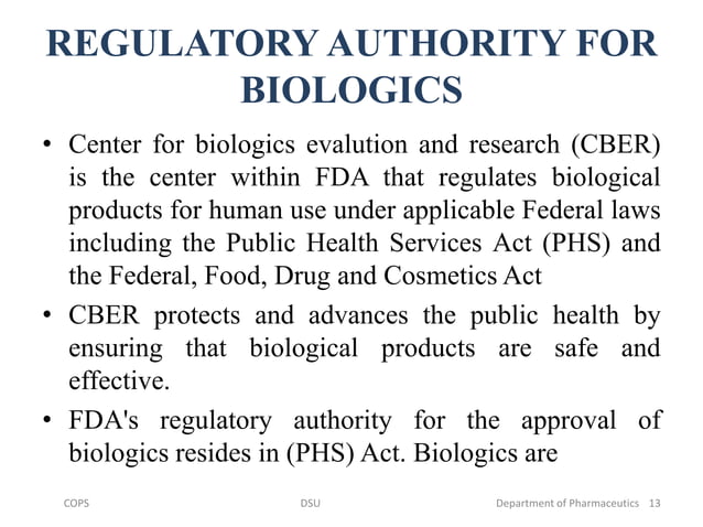 Regulatory requirement for approval of Biologics | PPTX