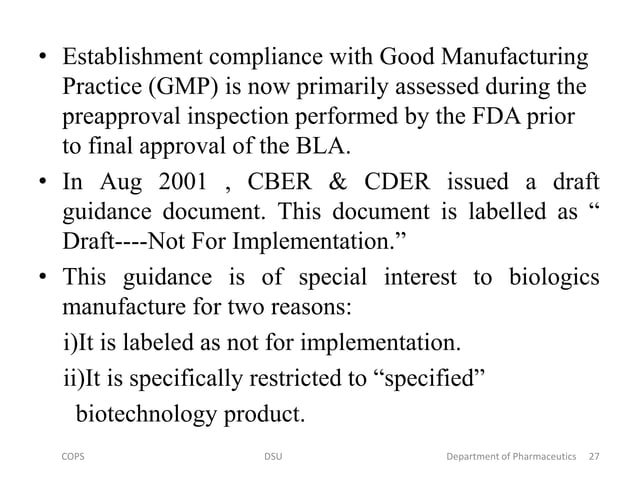 Regulatory requirement for approval of Biologics | PPTX