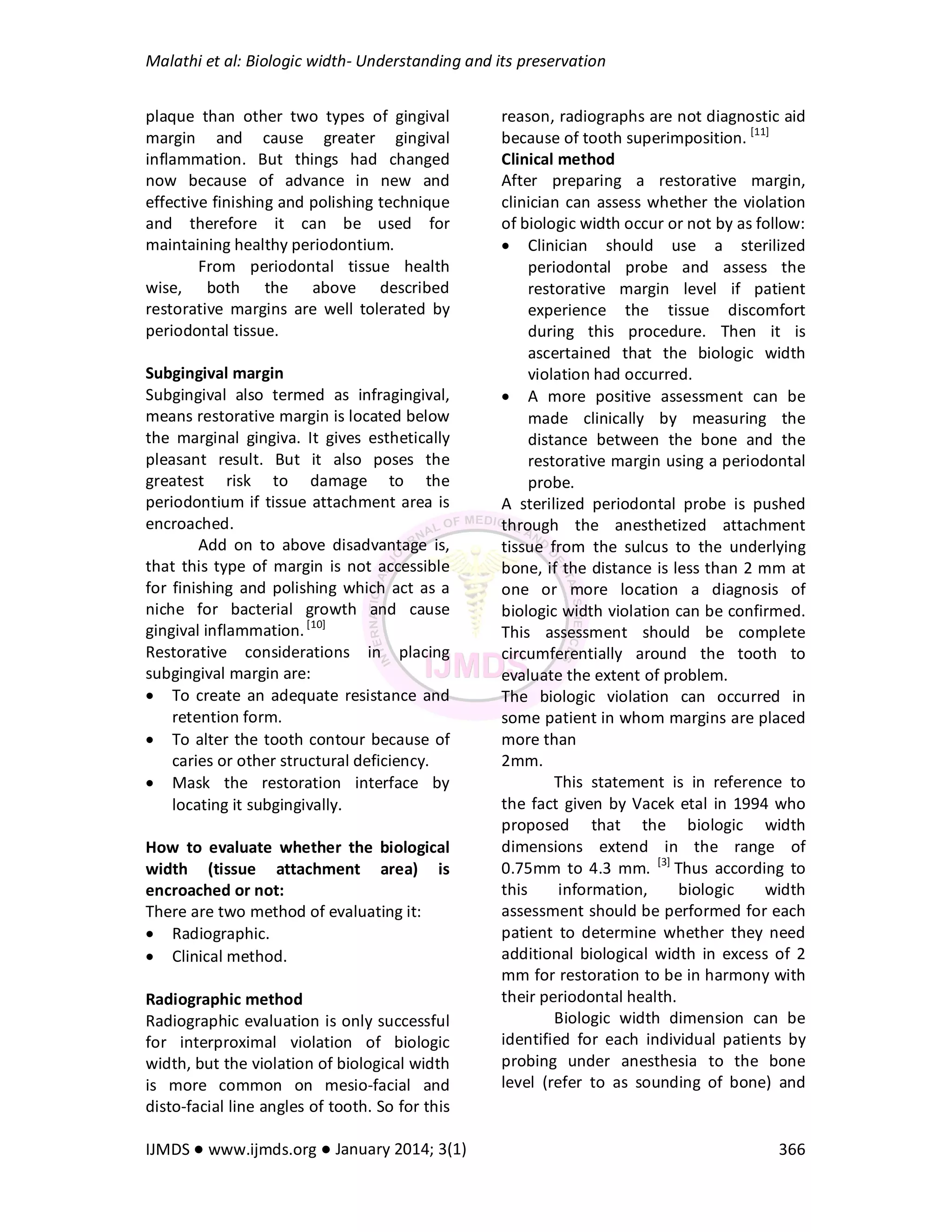 Biologic width understanding and its preservation | PDF