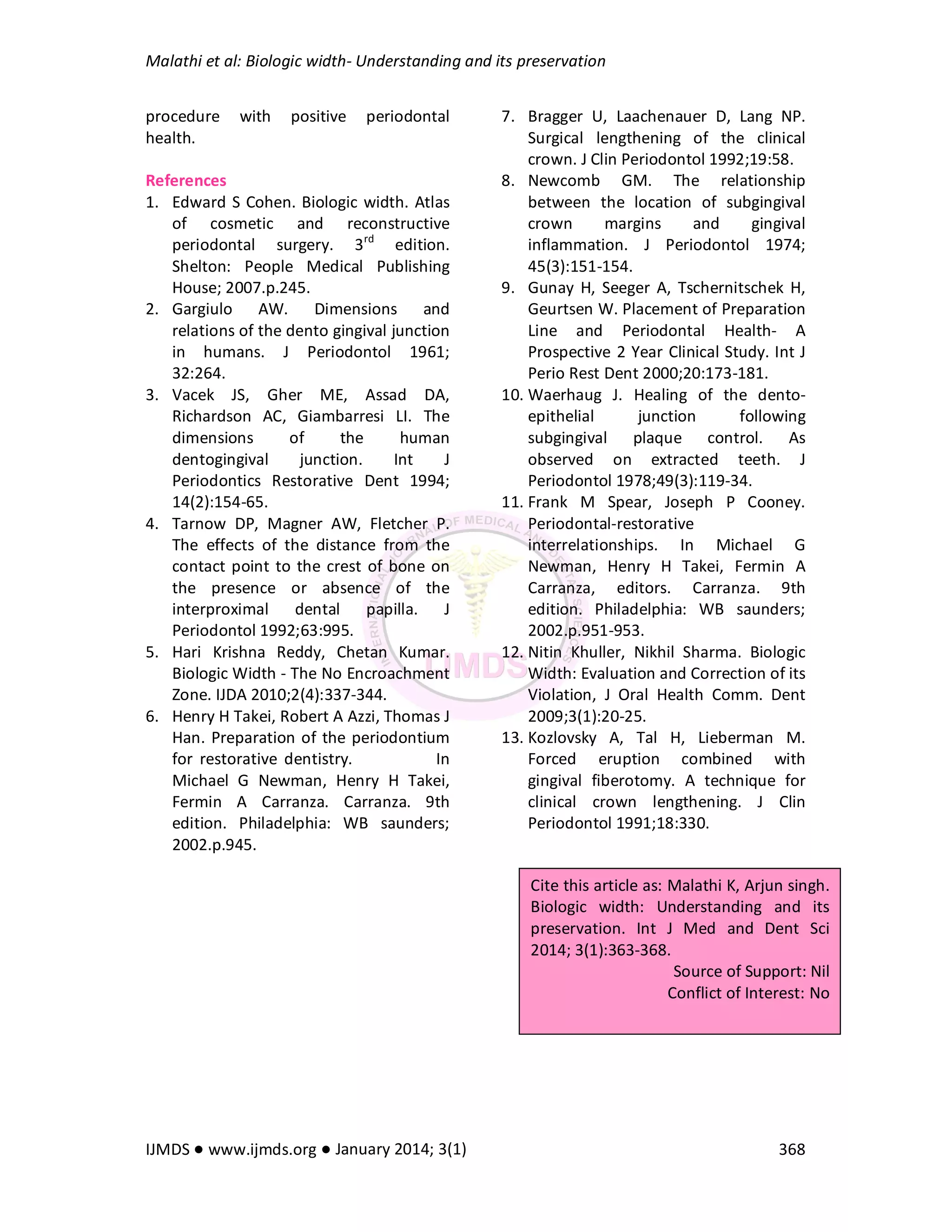 Biologic width understanding and its preservation | PDF