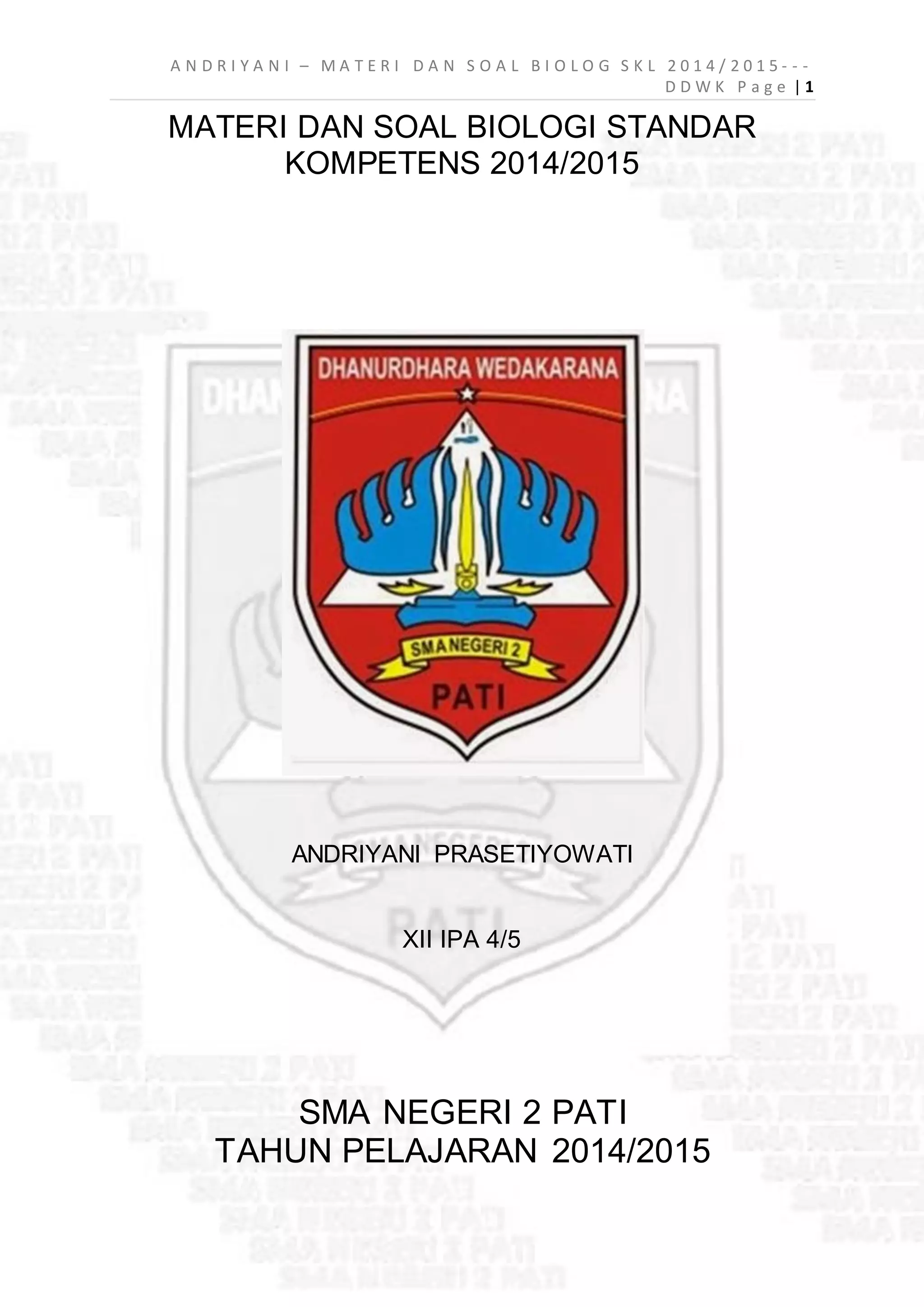Biologi materi dan soal sesuai skl 2014 2015 | PDF