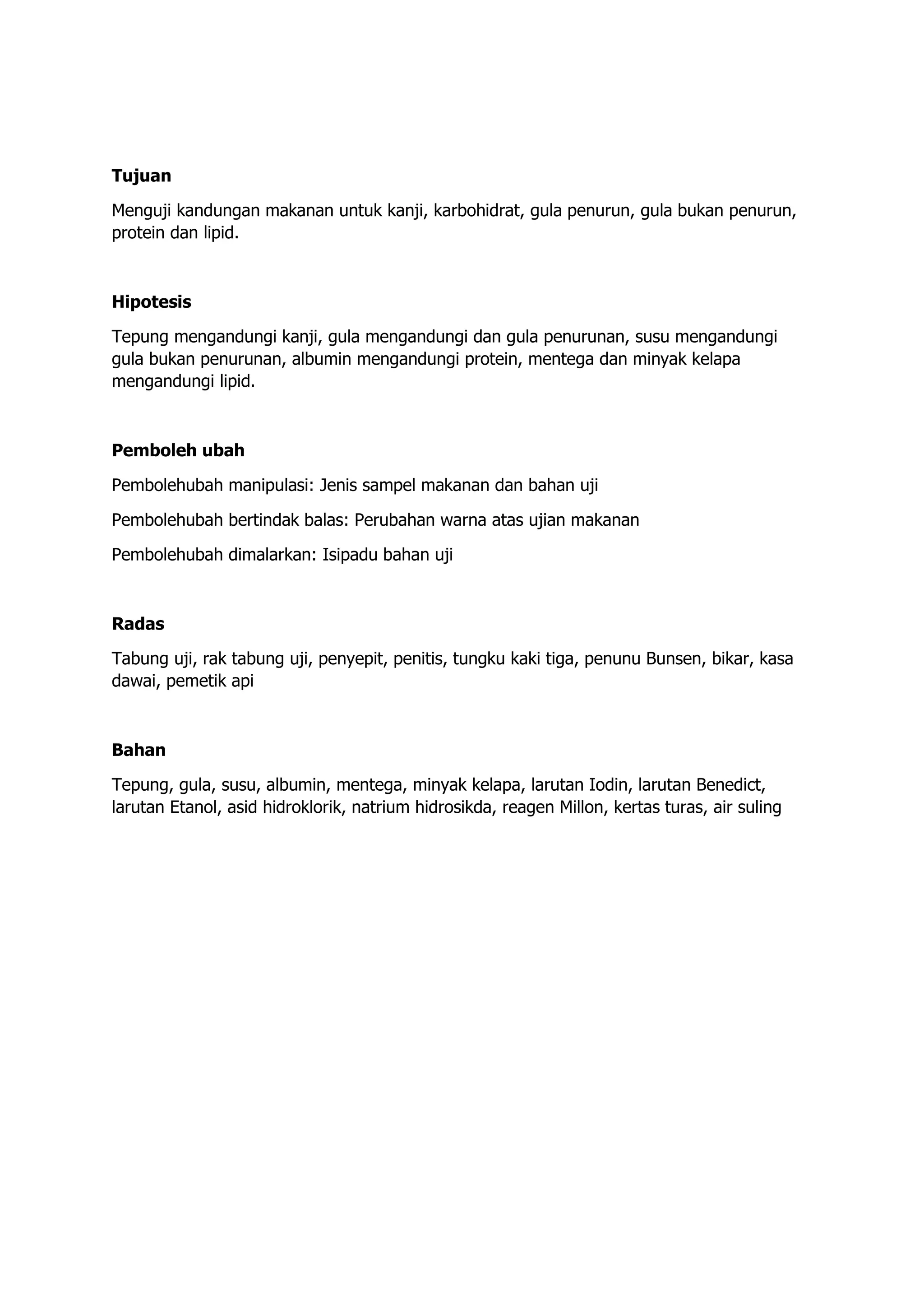 Laporan Amali Biologi: Ujian Makanan | DOCX