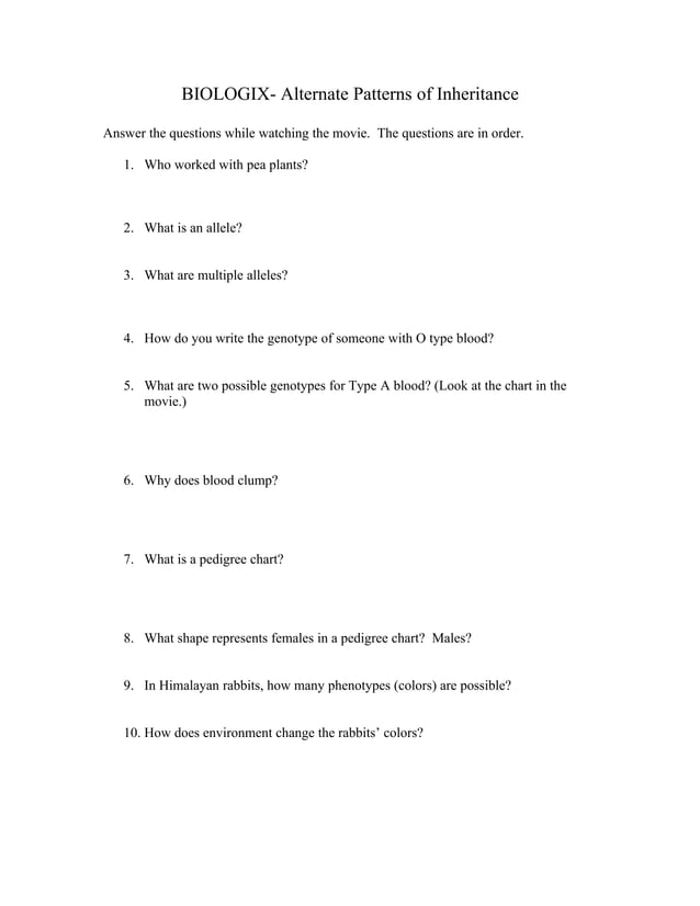 Biologix Alternative Patterns Of Inheritance | DOC