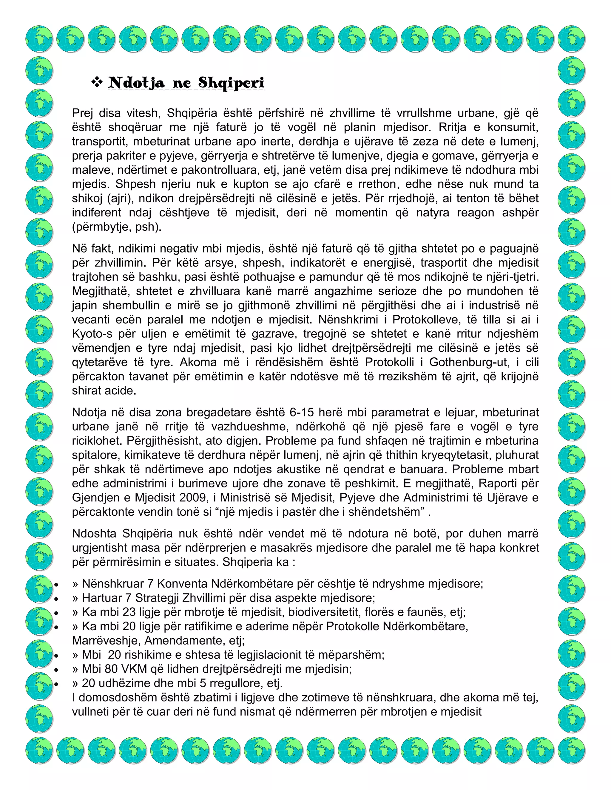 Ndotja e mjedisit dhe ndikimi i saj në biodiversitet | DOCX