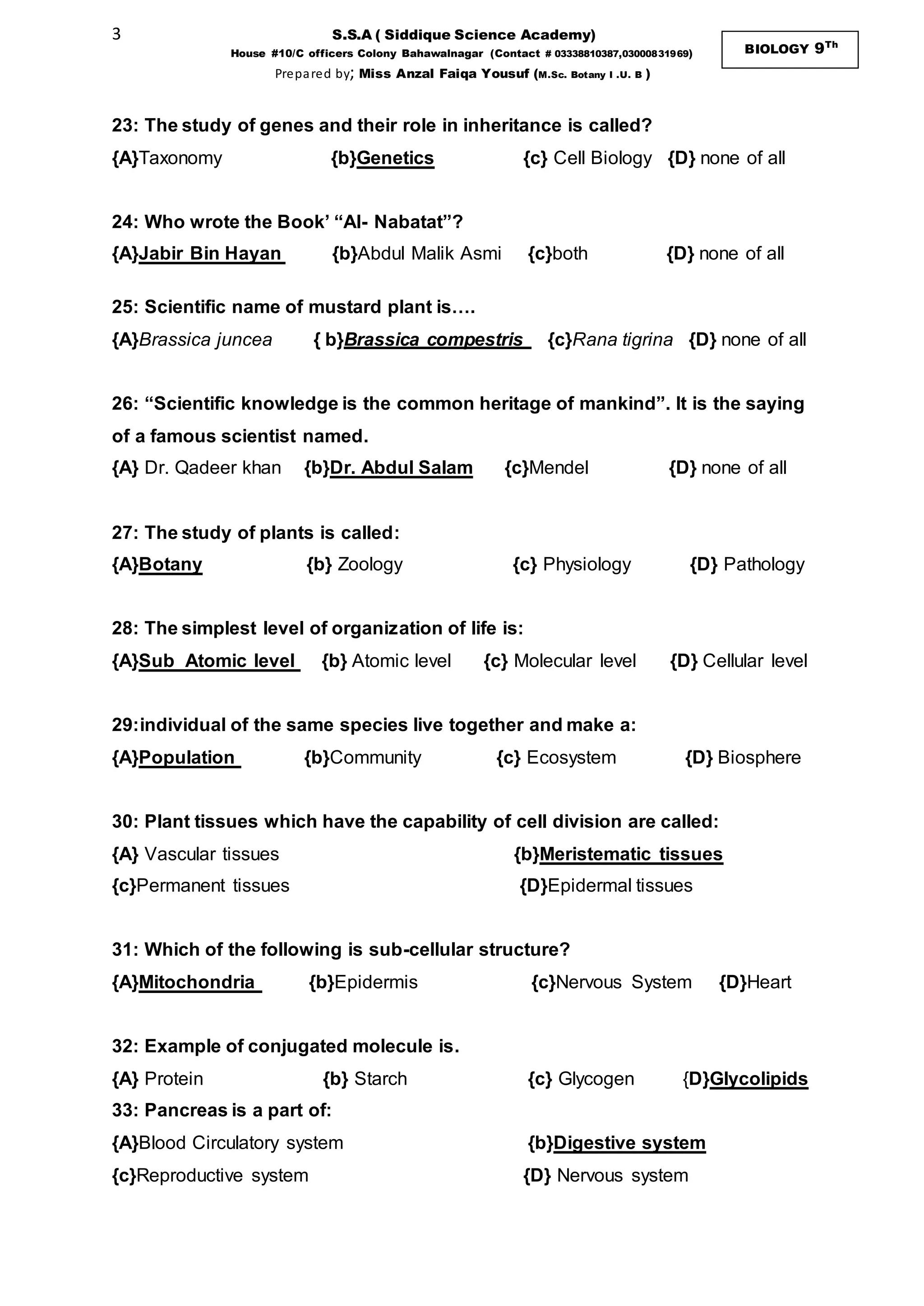 Biology 9 th ch-1 | PDF