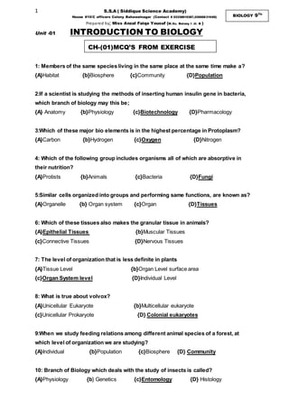 Biology 9 th ch-1 | DOCX