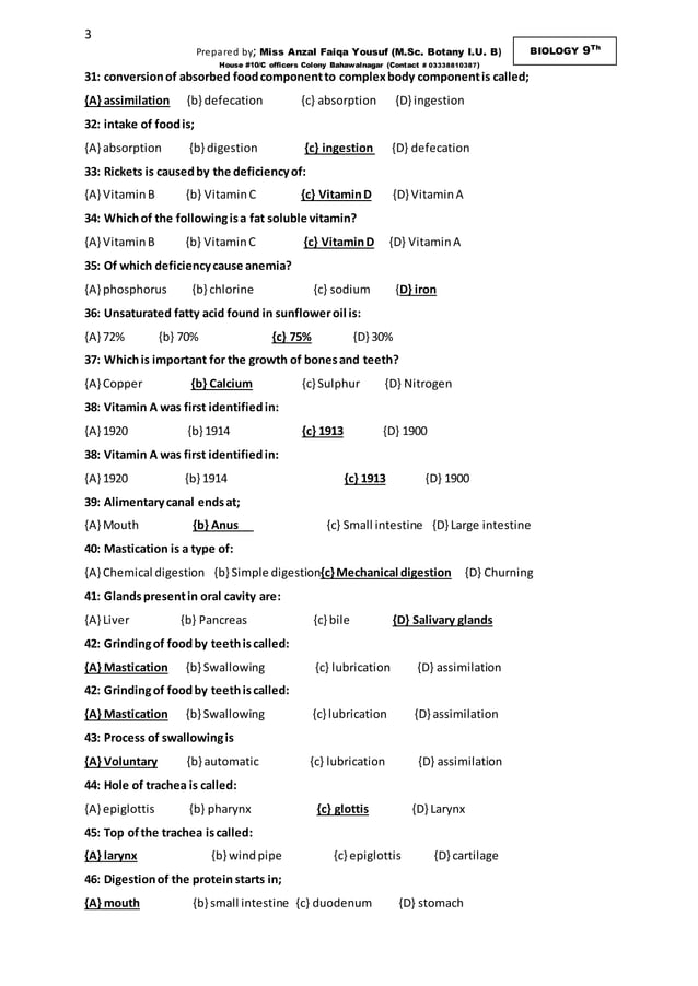 Biology 9 th ch-8-mcq | PDF