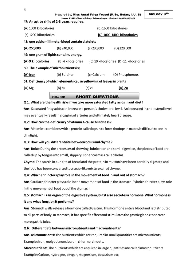 Biology 9 th ch-8-mcq | PDF