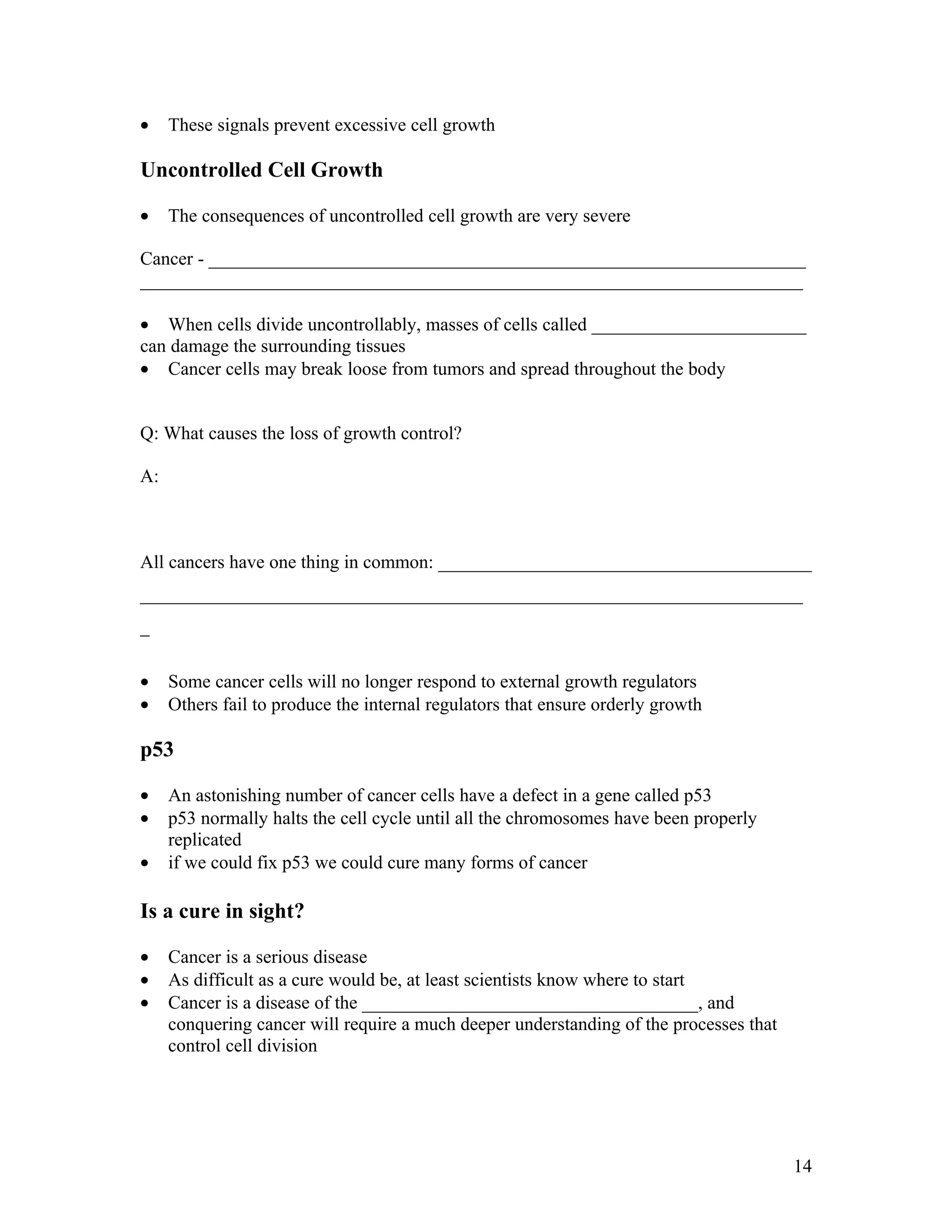 Biology - Chp10 - Cell Growth and Reproduction - Notes | DOC