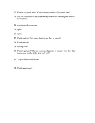 Biology - Chp 11 - Intro to Genetics - Study Guide | DOC