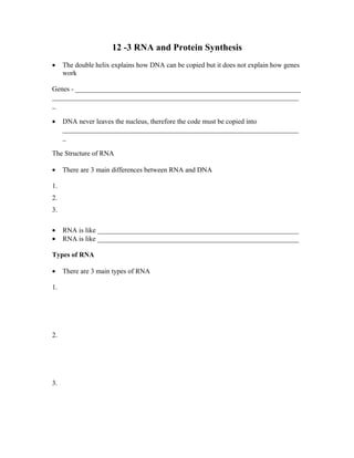 Biology - Chp 12 - DNA and RNA - Notes | DOC