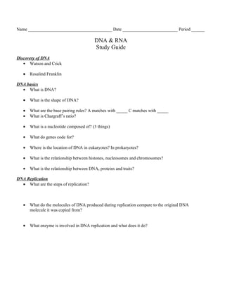Biology - Chp 12 - DNA and RNA - Study Guide | DOC