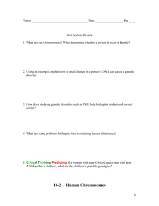 Biology - Chp14 - Human Heredity - Notes | DOC