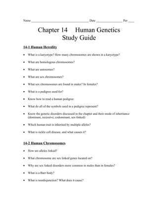 Biology - Chp 14 - Human Genetics - Study Guide | PDF