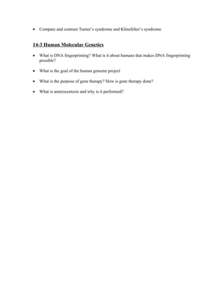Biology - Chp 14 - Human Genetics - Study Guide | PDF