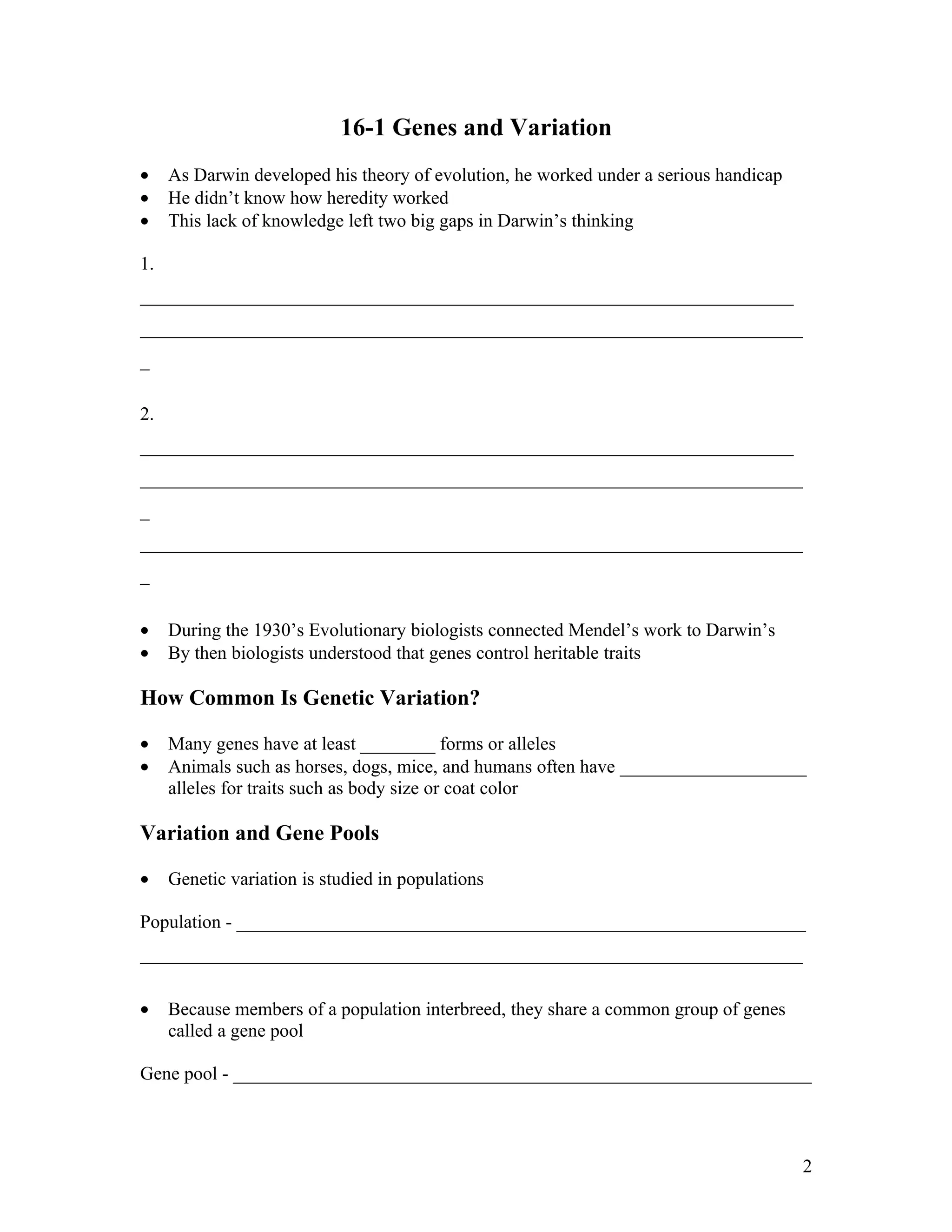 Biology - Chp 16 - Evolution of Populations - Notes | DOC