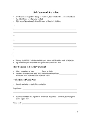 Biology - Chp 16 - Evolution of Populations - Notes | PDF