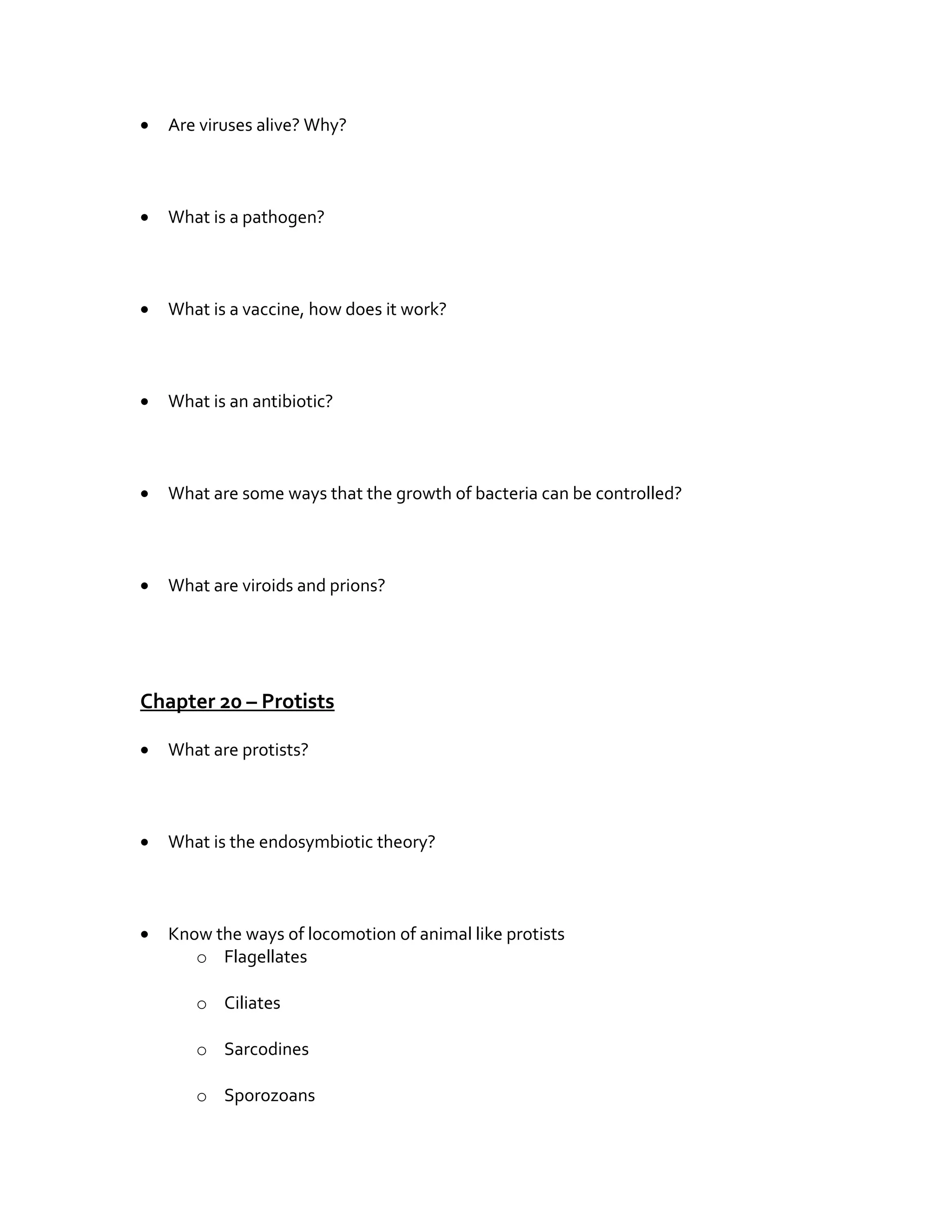 Biology - Chp 19-21 - Simple Living Things - Study Guide | DOC